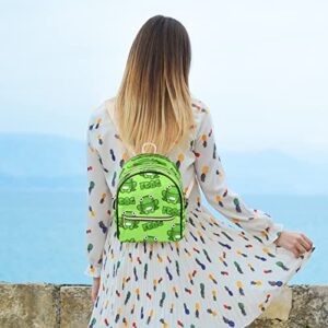 Green Frog Mini Backpack Purse for Women, Cartoon Frog Leather Small Backpack Casual Travel Daypacks Shoulder Bag for Girls Teen