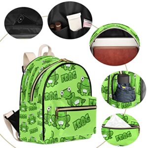 Green Frog Mini Backpack Purse for Women, Cartoon Frog Leather Small Backpack Casual Travel Daypacks Shoulder Bag for Girls Teen