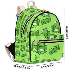 Green Frog Mini Backpack Purse for Women, Cartoon Frog Leather Small Backpack Casual Travel Daypacks Shoulder Bag for Girls Teen