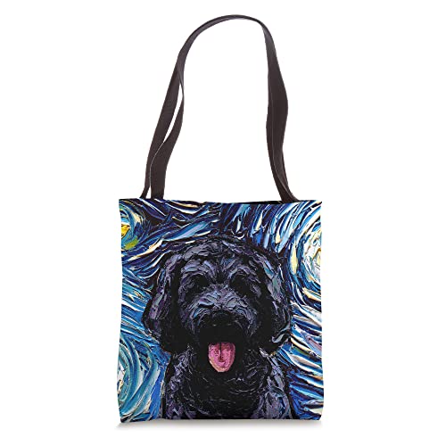 Black Goldendoodle Labradoodle Starry Night Dog Portrait Aja Tote Bag