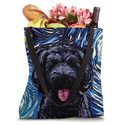 Black Goldendoodle Labradoodle Starry Night Dog Portrait Aja Tote Bag