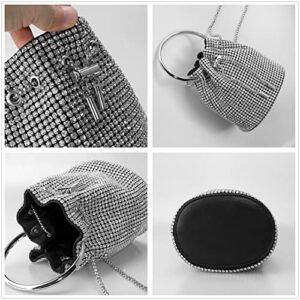 Rhinestone Purs for Women Clutch Purses Crystal Mini Top Handle Handbag Chain for Party(Buckle-Silver)