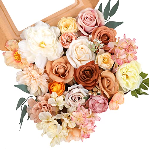 AmyHomie Artificial Flowers Combo Silk Mix Peony Rose Hydrangea Fake Flowers w/Stem for DIY Wedding Bouquets Centerpieces Arrangements Table Party Bridal Baby Shower Home Fall Decor(Champagne)