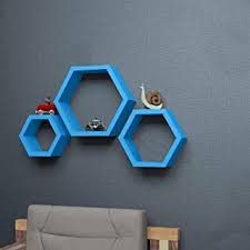 Modern Floating Wall Shelves for Home Decor Set of 3 Pc Wall Shelf Hanging Shelves Wall Mounted Shelves by SUFY Crafts (Blue)