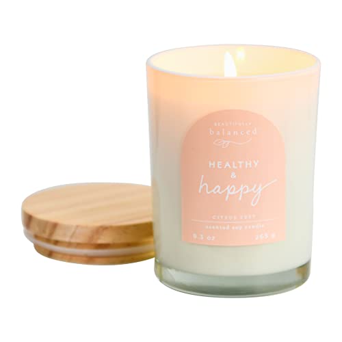 Beautifully Balanced Scented Lidded Glass Soy Candle, Healthy + Happy, 9.3 oz.