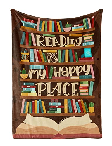 InnoBeta Book Lovers Throw Blanket - Flannel Blankets for Book Club, Librarians, Readers and Literary Lover - Book Lover Gifts on Birthday, Thanksgiving, Christmas - 50" x 65" - (Brown)