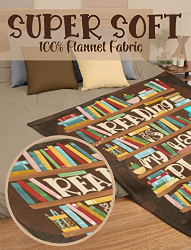 InnoBeta Book Lovers Throw Blanket - Flannel Blankets for Book Club, Librarians, Readers and Literary Lover - Book Lover Gifts on Birthday, Thanksgiving, Christmas - 50" x 65" - (Brown)