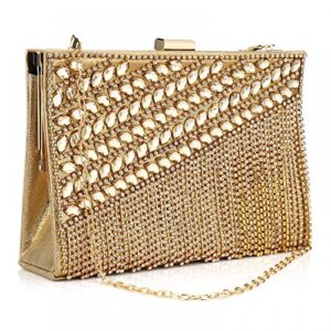 clutch purse for women – rhinestone evening handbag – crystal crossbody bags for wedding party bridal (gold)