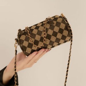 Chloe soo Checkerboard Shoulder Bag for Women Brown Retro Classic Purse Clutch Shoulder HandBag 09