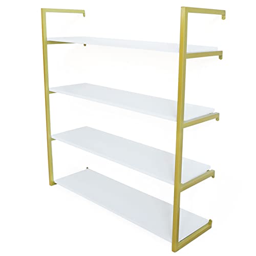 Eapmic 4-Tier 36in Floating Wall Shelves,Wall Mounted Storage DIY Open Bookshelf Decor Book for Living, Dining Room, Office, Wood Wall Shelf with Metal Brackets (4-Tier,36in,Gold)