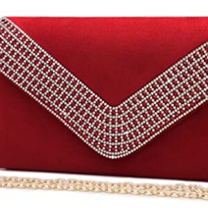 Lefrcry Women Satin Evening Bags Ladies Party Handbag for Wedding Party Handbag Rhinestone Clutch Purses RED