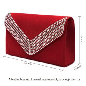 Lefrcry Women Satin Evening Bags Ladies Party Handbag for Wedding Party Handbag Rhinestone Clutch Purses RED