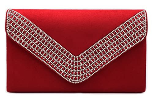 Lefrcry Women Satin Evening Bags Ladies Party Handbag for Wedding Party Handbag Rhinestone Clutch Purses RED