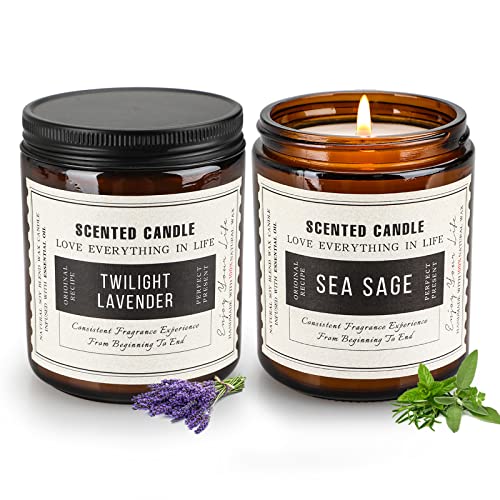 Sage Candles for Cleansing House, 14.4 oz Candles for Home Scented, Odor Eliminating Candle, Sage Candles for Cleansing House Negative Energy, Lavender Candles Gifts for Women, Mother's Day