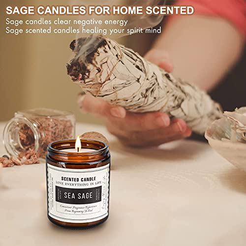 Sage Candles for Cleansing House, 14.4 oz Candles for Home Scented, Odor Eliminating Candle, Sage Candles for Cleansing House Negative Energy, Lavender Candles Gifts for Women, Mother's Day