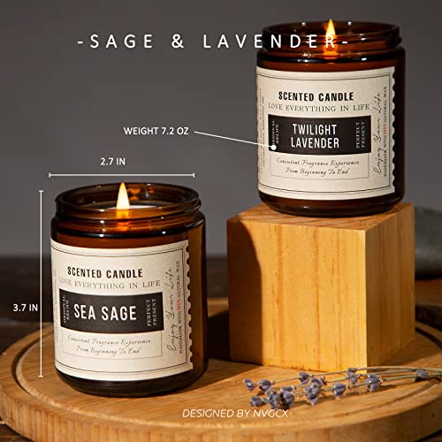 Sage Candles for Cleansing House, 14.4 oz Candles for Home Scented, Odor Eliminating Candle, Sage Candles for Cleansing House Negative Energy, Lavender Candles Gifts for Women, Mother's Day