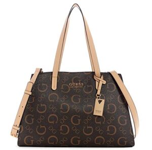 guess women’s elsa logo print satchel crossbody bag handbag – natural/brown