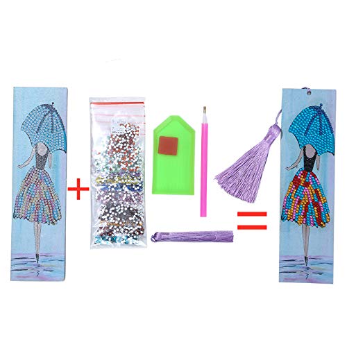 Diamond Painting Bookmarks Kits Balley Girl in Rain Umbrella Tassel Bookmark Art Craft 5D Special Shaped Crystal Rhinestones Bookmark for Kids Adults Beginner Students Gift (21x6cm)