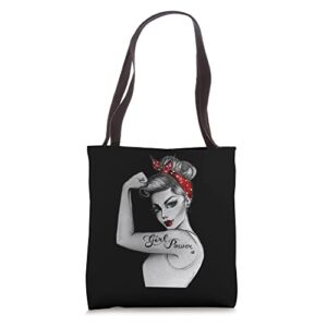 girlpower pinup retro modern rosie the riveter feminist icon tote bag