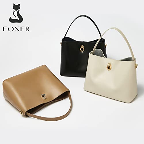 FOXLOVER Cow Leather Crossbody Bag for Women Large Capacity Bucket Bags Stylish Ladies Shoulder Bag Purse Handbag