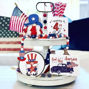 patriotic decorations, 5pcs 4th of july tiered tray decor, farmhouse 3 independence day decor wood signs, gnome plush and bead garland, truck full of memorial day decor for home table kitchen office