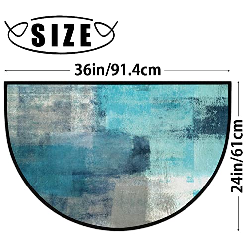 Turquoise Grey Abstract Half Round Door mat Teal Modern Art Non-Slip Soft Half Circle Area Rug Washable Durable Decor Half Moon Hearth Rugs for Floor Indoor Living Room Bedroom Kitchen Fireplace Rug