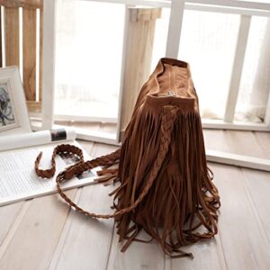 Maxzoom Womens Hippie Suede Fringe Tassel Messenger Bag Hobo Shoulder Bags Crossbody Handbag (brown)