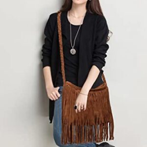 Maxzoom Womens Hippie Suede Fringe Tassel Messenger Bag Hobo Shoulder Bags Crossbody Handbag (brown)