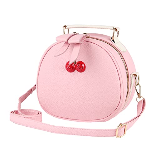 SUKUTU Women Cute Cherry Tote Handbag Girls Small Circle Round Crossbody Shoulder Bag Clutch Purse