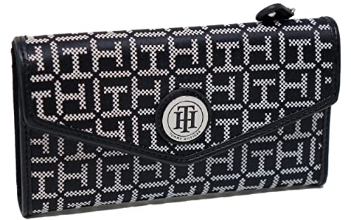 Tommy Hilfiger Women's Monogram Logo Jacquard Checkbook Wallet Clutch Bag - Black / White