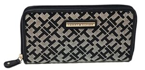 tommy hilfiger women’s logo jacquard zip around wallet clutch bag – black