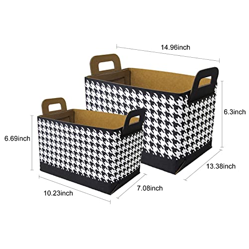 UNILPWAY Houndstooth Black and White,Storage Bins,Foldable Storage Box Organizer With Handle For Home, Closet (14.96 inch *13.38 inch *6.3 inch)