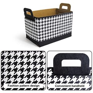 UNILPWAY Houndstooth Black and White,Storage Bins,Foldable Storage Box Organizer With Handle For Home, Closet (14.96 inch *13.38 inch *6.3 inch)