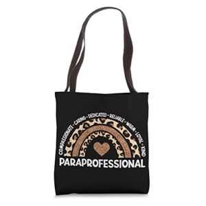 paraprofessional leopard rainbow paraeducator para heart tote bag