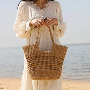 Handwoven Straw Vintage Purse Bag Bohemian Hollow Out Straw Beach Bag Casual Handbag Shoulder Bag Tote Rattan Vacation Bag