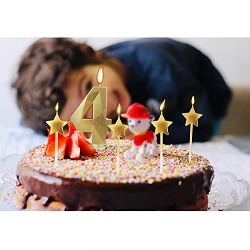 Golden Number 9 Birthday Candles and Star Birthday Candles 2.76 inch Birthday Cake Candles 3D Diamond Shaped Candles are Suitable for Birthday Parties and Anniversary Cake Decorations Candles(Gold 9)