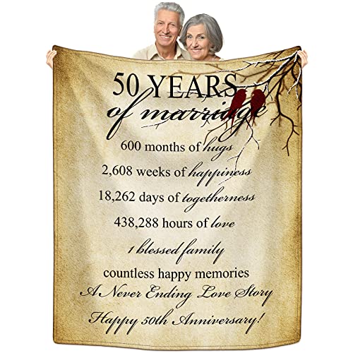 Wedding Anniversary Blanket Gifts Anniversary Marriage Throws Blanket Gifts Golden Marriage Anniversary Blanket Gifts for Wife Husband Mom Dad Couple Parents Grandpa Grandma (50th)