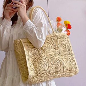 Handwoven Straw Vintage Purse Bag Bohemian Large Straw Beach Bag Chic Casual Handbag Shoulder Bag Tote Rattan Vacation Bag