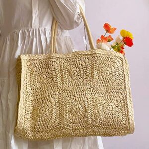 Handwoven Straw Vintage Purse Bag Bohemian Large Straw Beach Bag Chic Casual Handbag Shoulder Bag Tote Rattan Vacation Bag