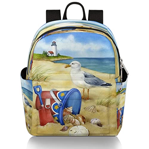 Beach Seagull Painting Mini Backpack Purse for Women, Seagull Small Fashion Daypack, Casual Lightweight Bag