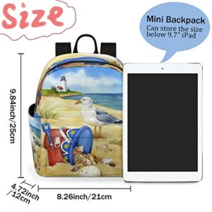 Beach Seagull Painting Mini Backpack Purse for Women, Seagull Small Fashion Daypack, Casual Lightweight Bag