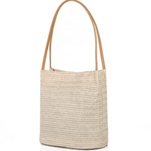 PANYUYI Women Straw Beach Bag Straw Bag Tote Buckets Totes Beach Shoulder Bag Beach Tote Bag Summer Handbag Straw Woven Purse (Large, Light Beige)