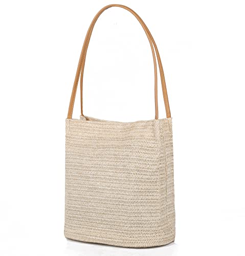 PANYUYI Women Straw Beach Bag Straw Bag Tote Buckets Totes Beach Shoulder Bag Beach Tote Bag Summer Handbag Straw Woven Purse (Large, Light Beige)