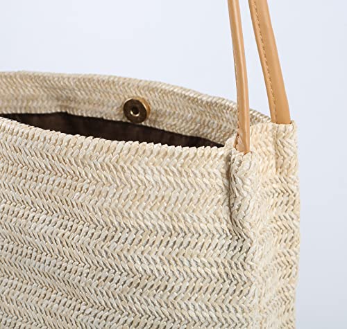 PANYUYI Women Straw Beach Bag Straw Bag Tote Buckets Totes Beach Shoulder Bag Beach Tote Bag Summer Handbag Straw Woven Purse (Large, Light Beige)