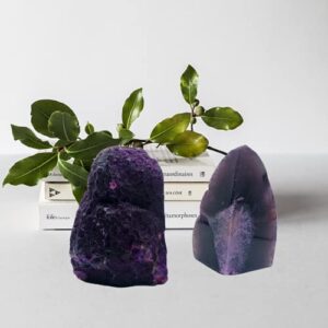 Geode Bookends Agate Decor Book Ends Unique Crystal bookend Dyed Purple for Home Decorative 1 Pair 4-5 Lbs