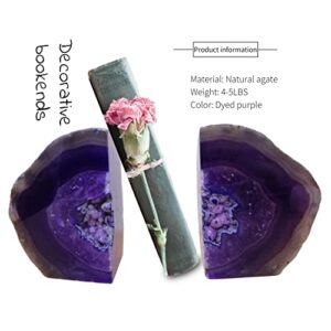 Geode Bookends Agate Decor Book Ends Unique Crystal bookend Dyed Purple for Home Decorative 1 Pair 4-5 Lbs