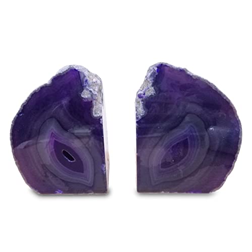 Geode Bookends Agate Decor Book Ends Unique Crystal bookend Dyed Purple for Home Decorative 1 Pair 4-5 Lbs