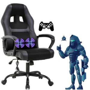 gaming chair massage office chair ergonomic video game chairs adjustable reclining computer chair with lumbar support armrest headrest task rolling swivel chair game chair for adult teen – black