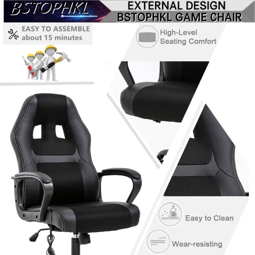 Gaming Chair Massage Office Chair Ergonomic Video Game Chairs Adjustable Reclining Computer Chair with Lumbar Support Armrest Headrest Task Rolling Swivel Chair Game Chair for Adult Teen - Black