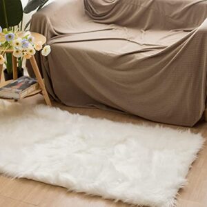 Latepis White Sheepskin Rug 2x3 Faux Fur Sheepskin Rug for Living Room Fluffy Washable Rug for Bedroom Luxury Room Decor Furry Rug Rectangle